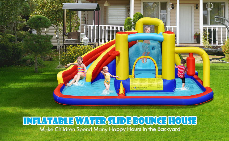 HONEY JOY Inflatable Water Slide, 7-in-1 Outdoor Kids Water Bounce Hou ...